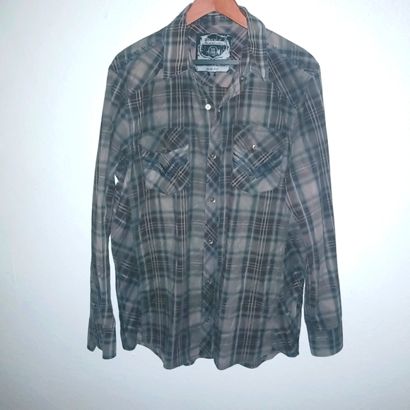 Buckle | Shirts | Buckle Black Label Xl Slim Fit Mens Brown Plaid Snap ...